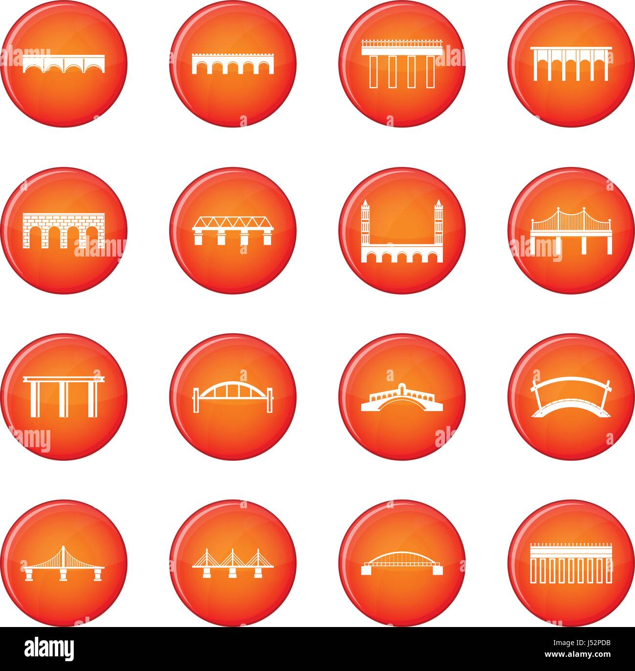 Bridge set icons vector set of red circles isolated on white background ...