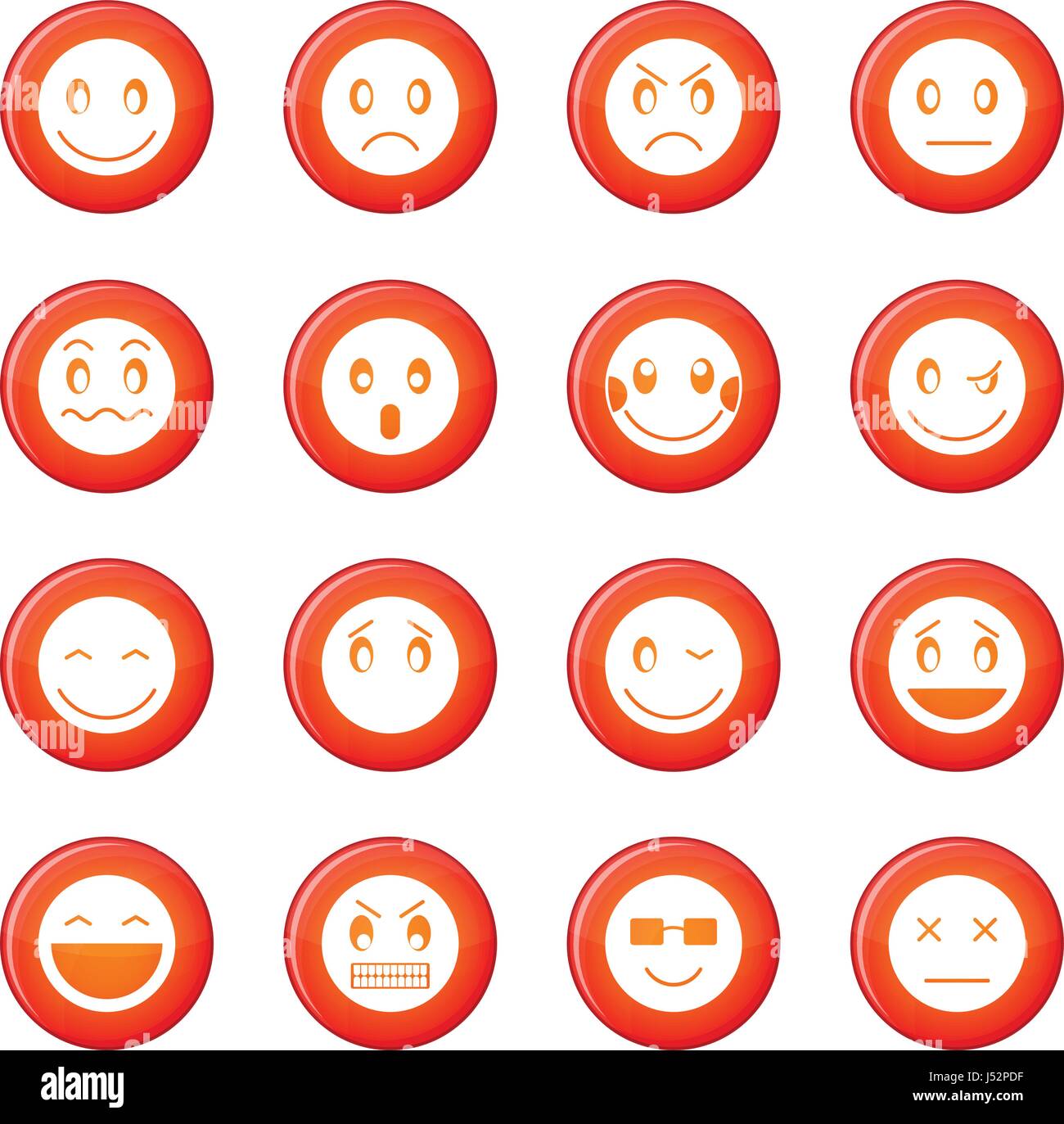 Emoticon icons vector set of red circles isolated on white background ...