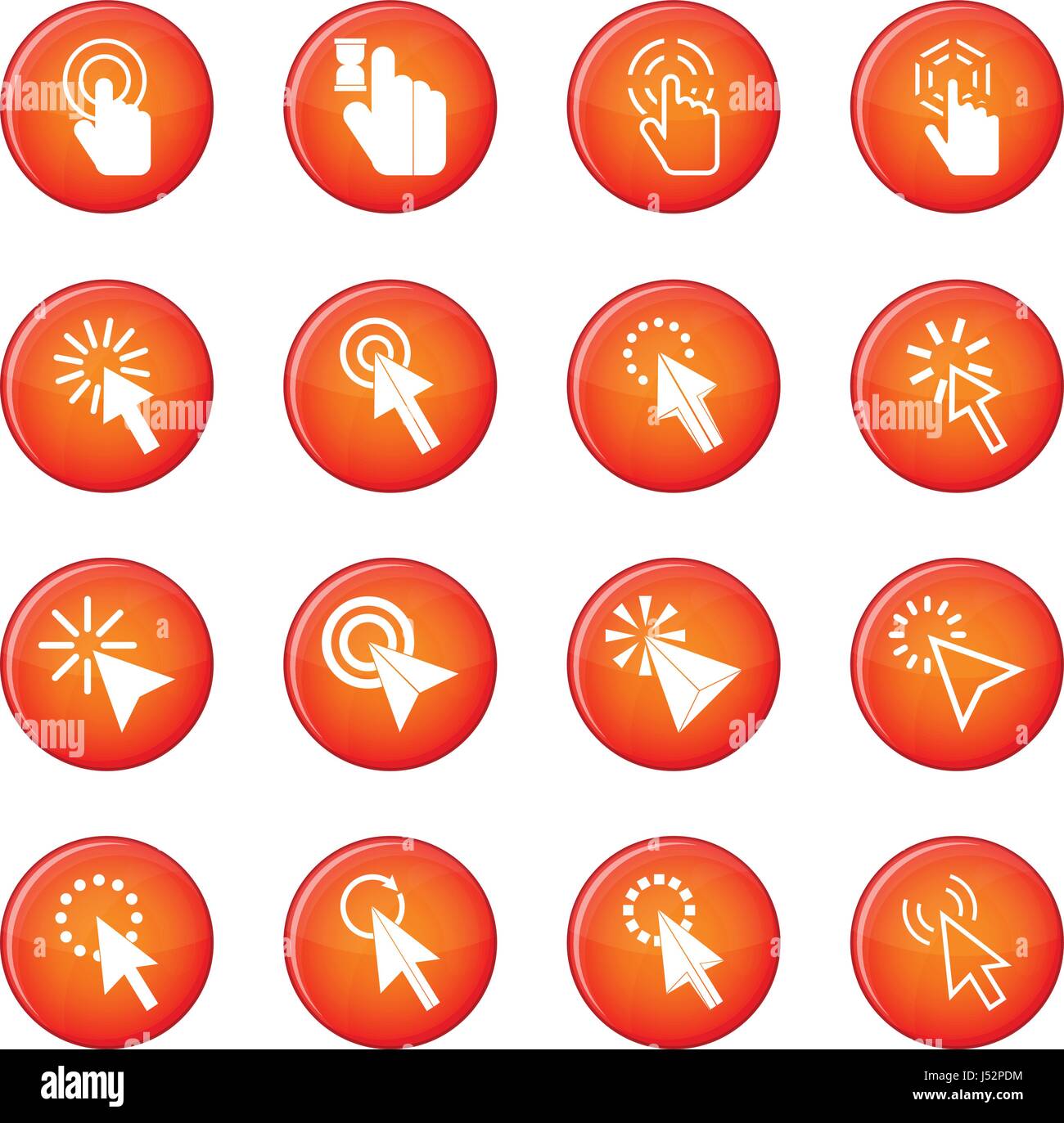 Mouse pointer icons vector set of red circles isolated on white ...