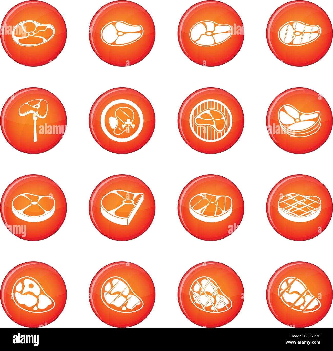 Steak icons vector set of red circles isolated on white background ...
