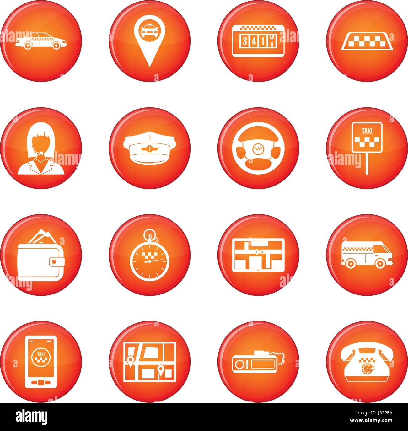 Taxi icons vector set of red circles isolated on white background Stock ...