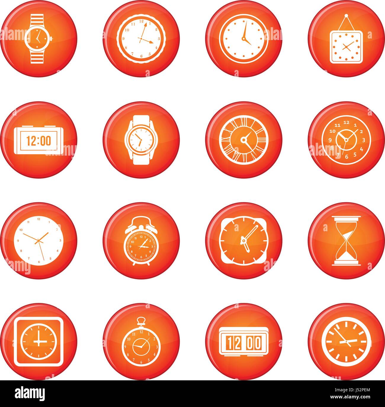 Time icons vector set of red circles isolated on white background Stock ...