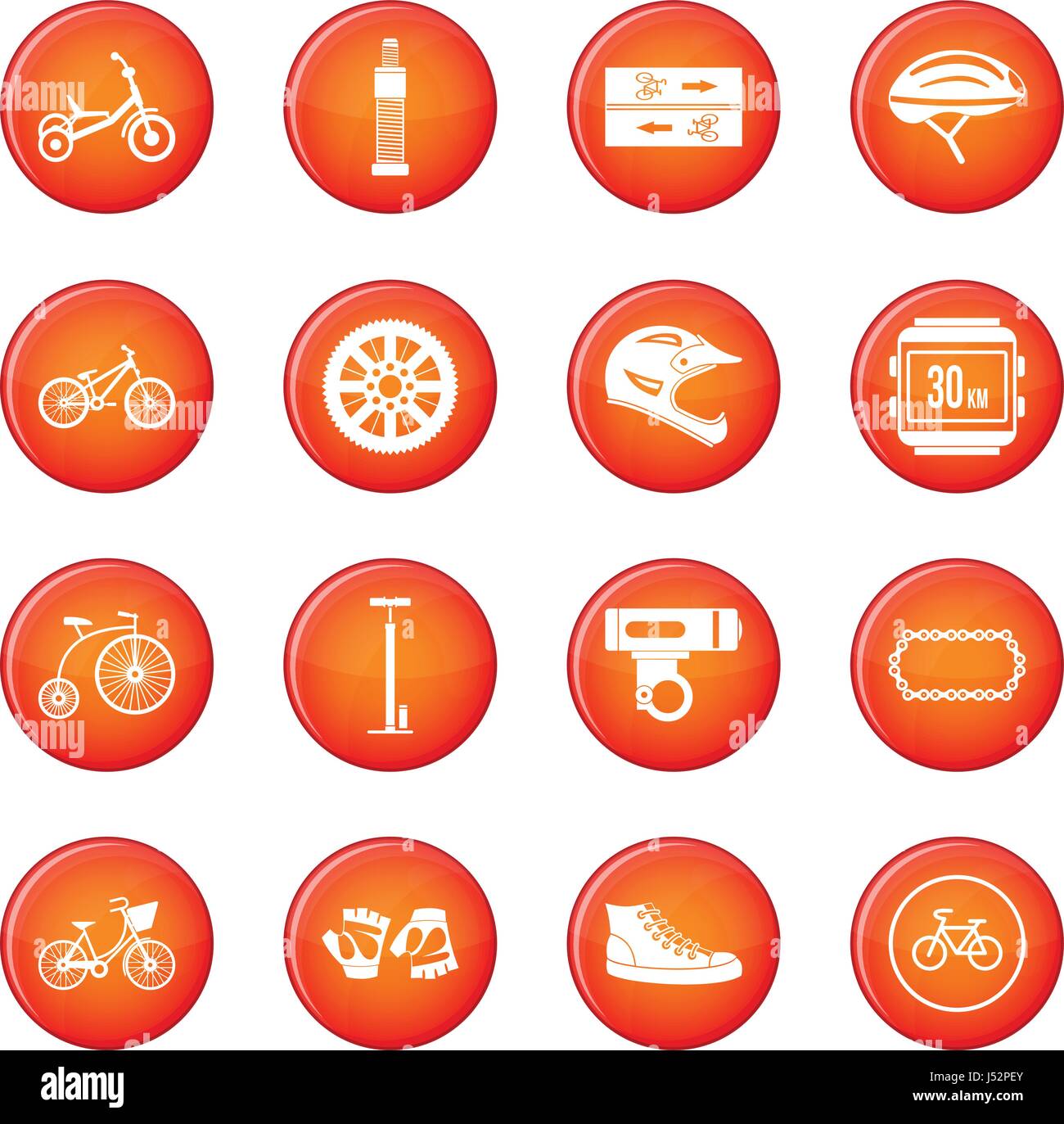 Biking icons vector set of red circles isolated on white background ...