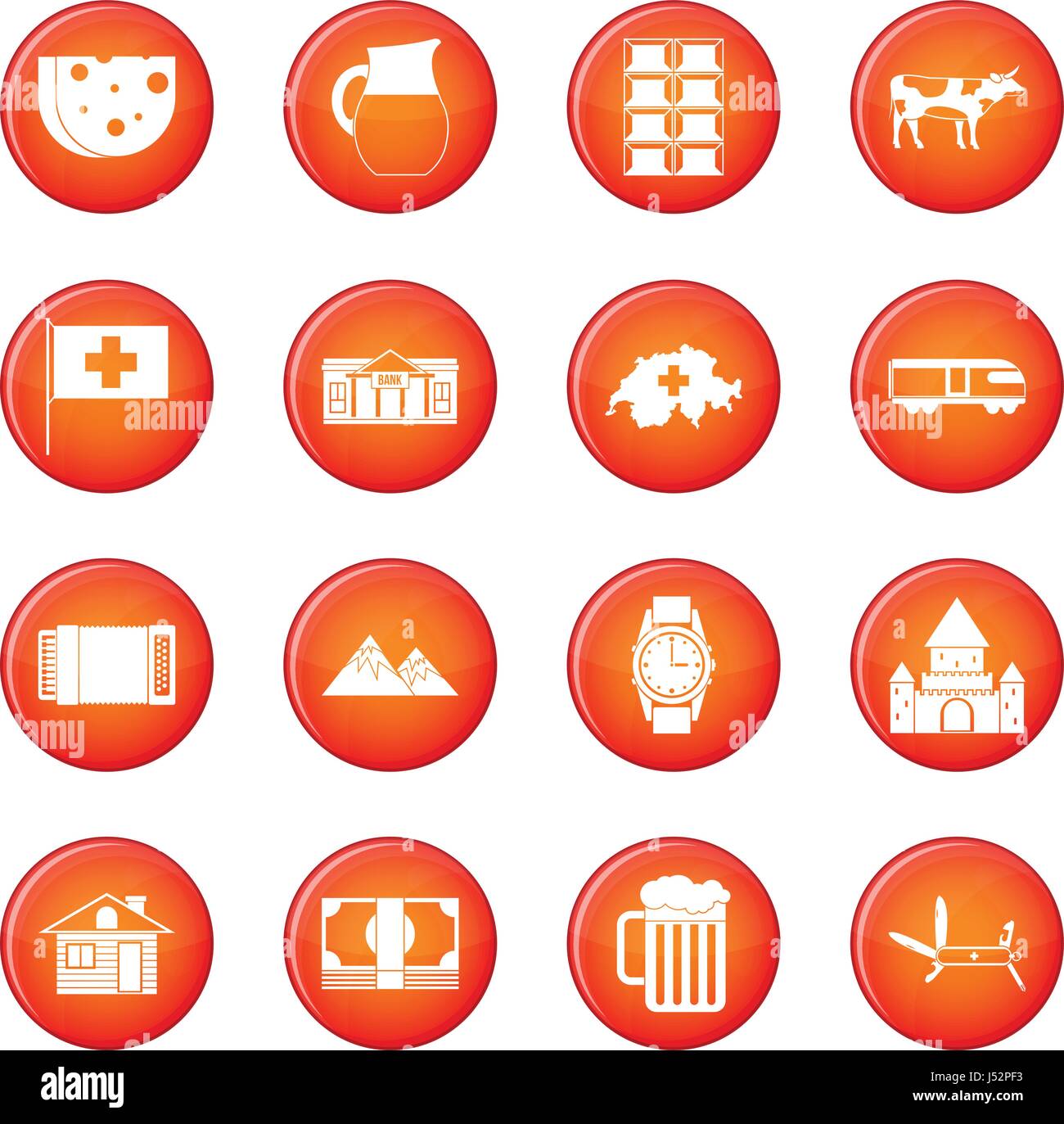 Switzerland icons vector set of red circles isolated on white ...