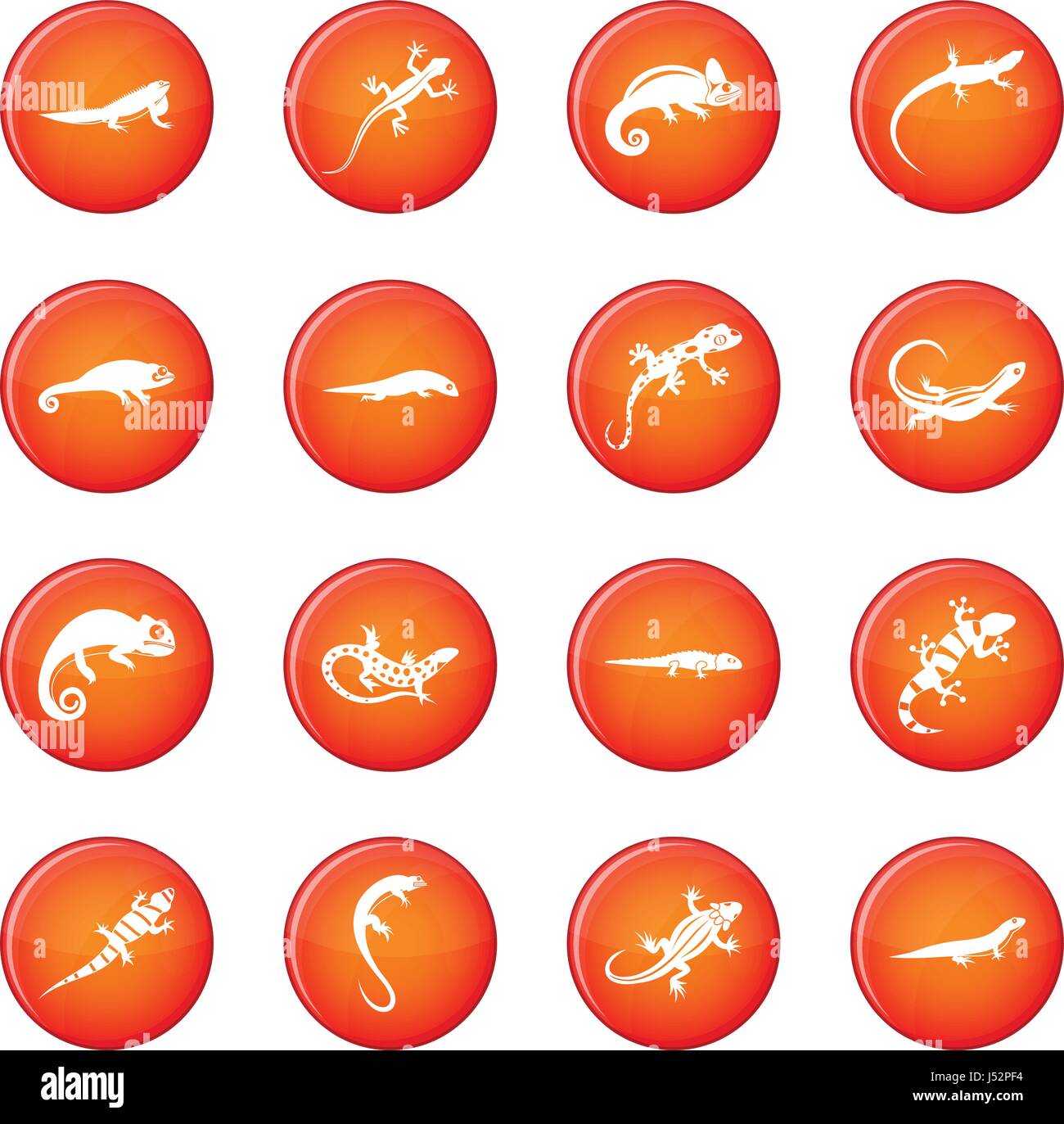 Lizard icons vector set of red circles isolated on white background ...