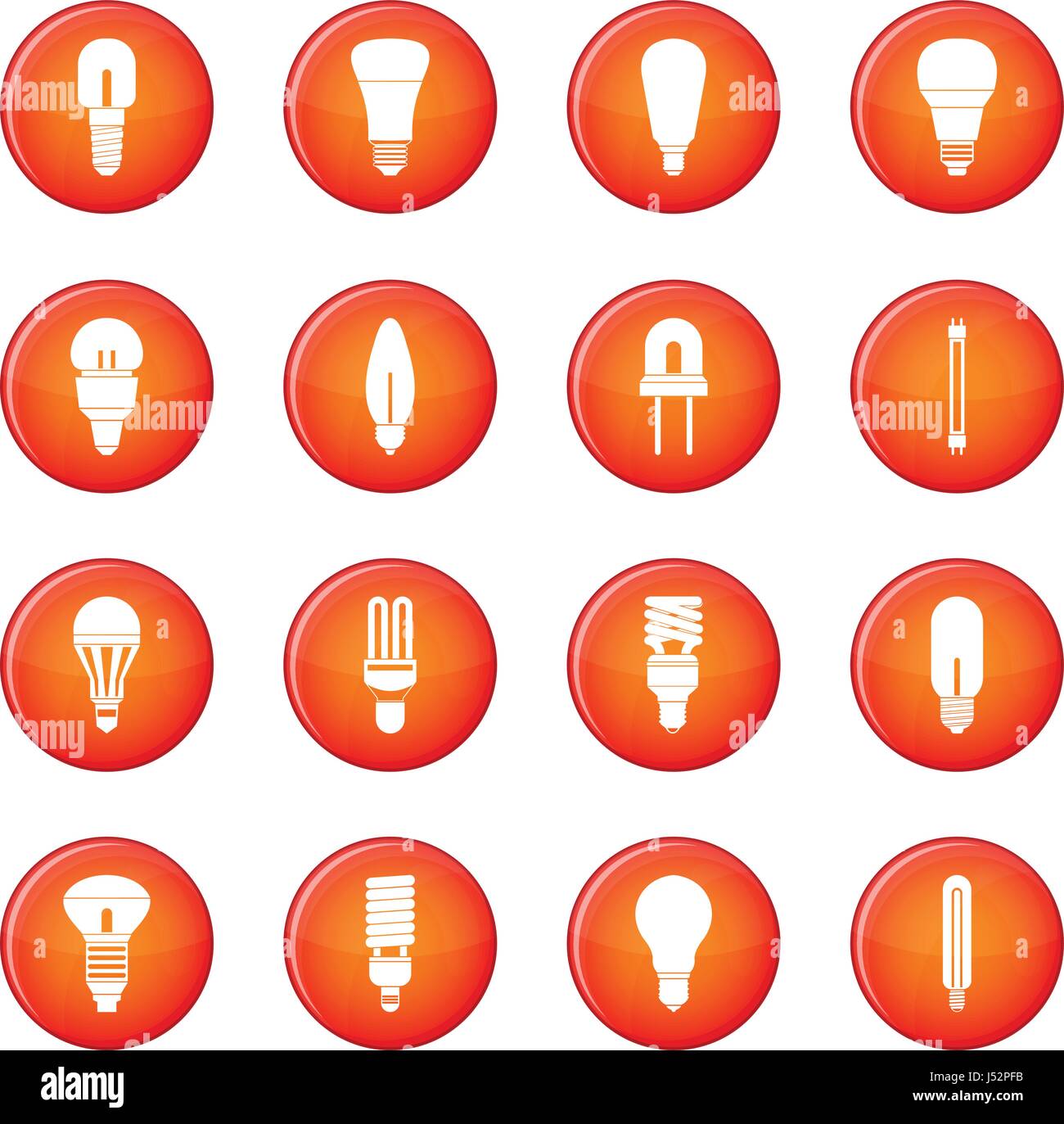Light bulb icons vector set of red circles isolated on white background ...