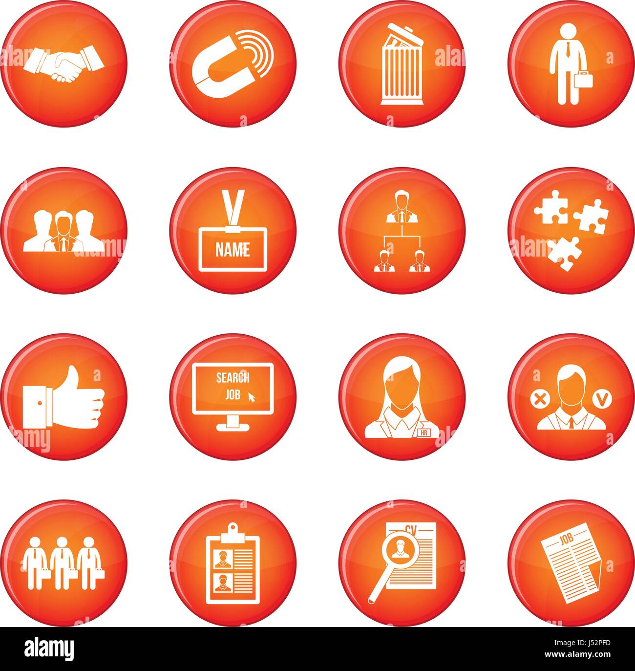 Human resource management icons vector set of red circles isolated on ...