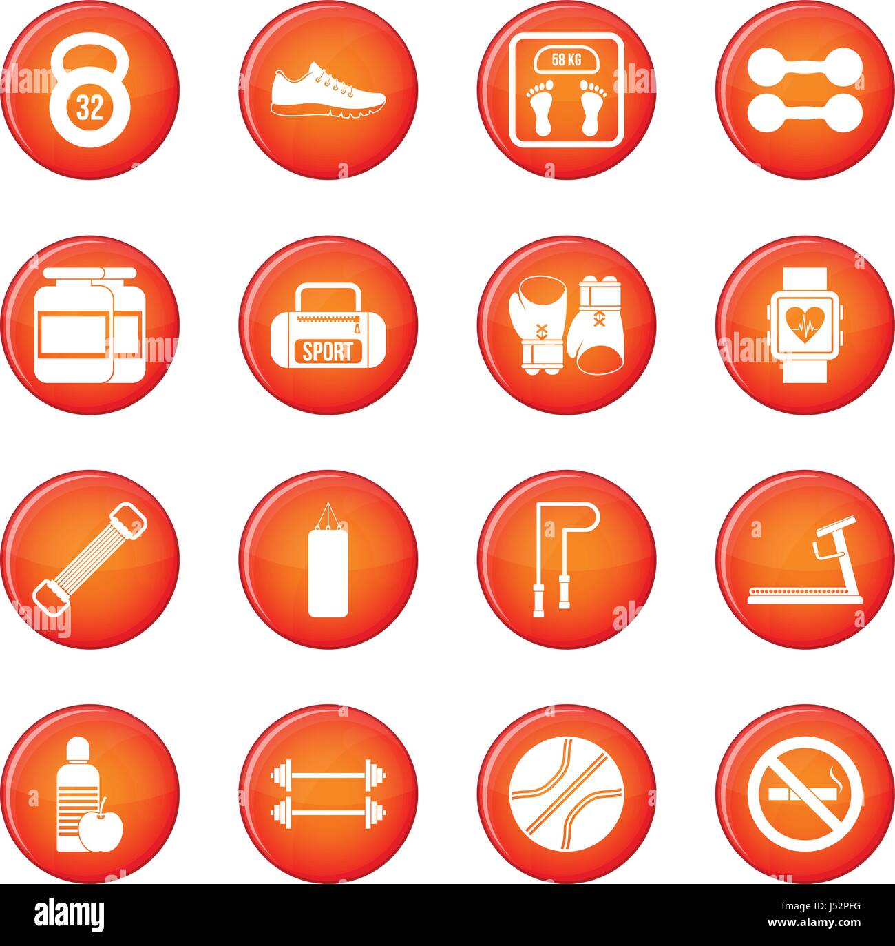 Gym icons vector set of red circles isolated on white background Stock ...