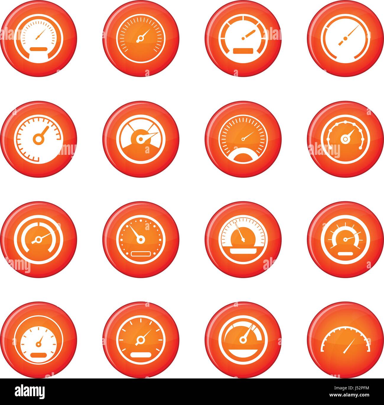 Speedometer icons vector set of red circles isolated on white ...