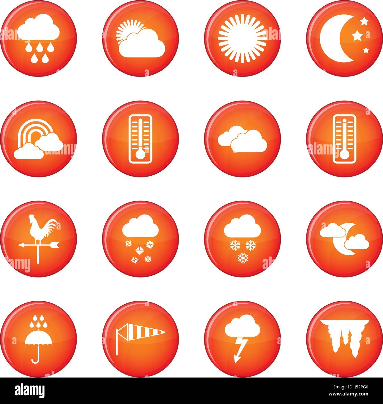 Weather icons vector set of red circles isolated on white background ...