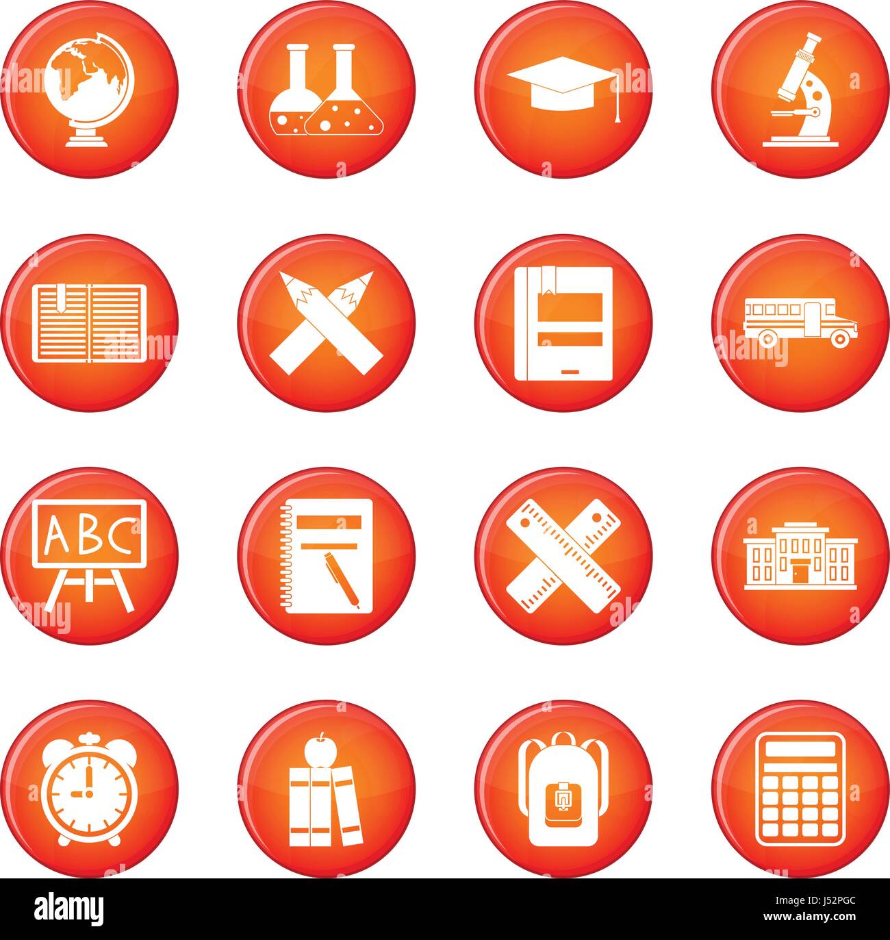 School icons vector set of red circles isolated on white background ...
