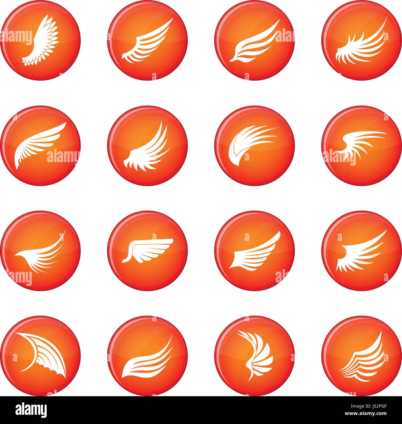 Wing icons vector set of red circles isolated on white background Stock ...