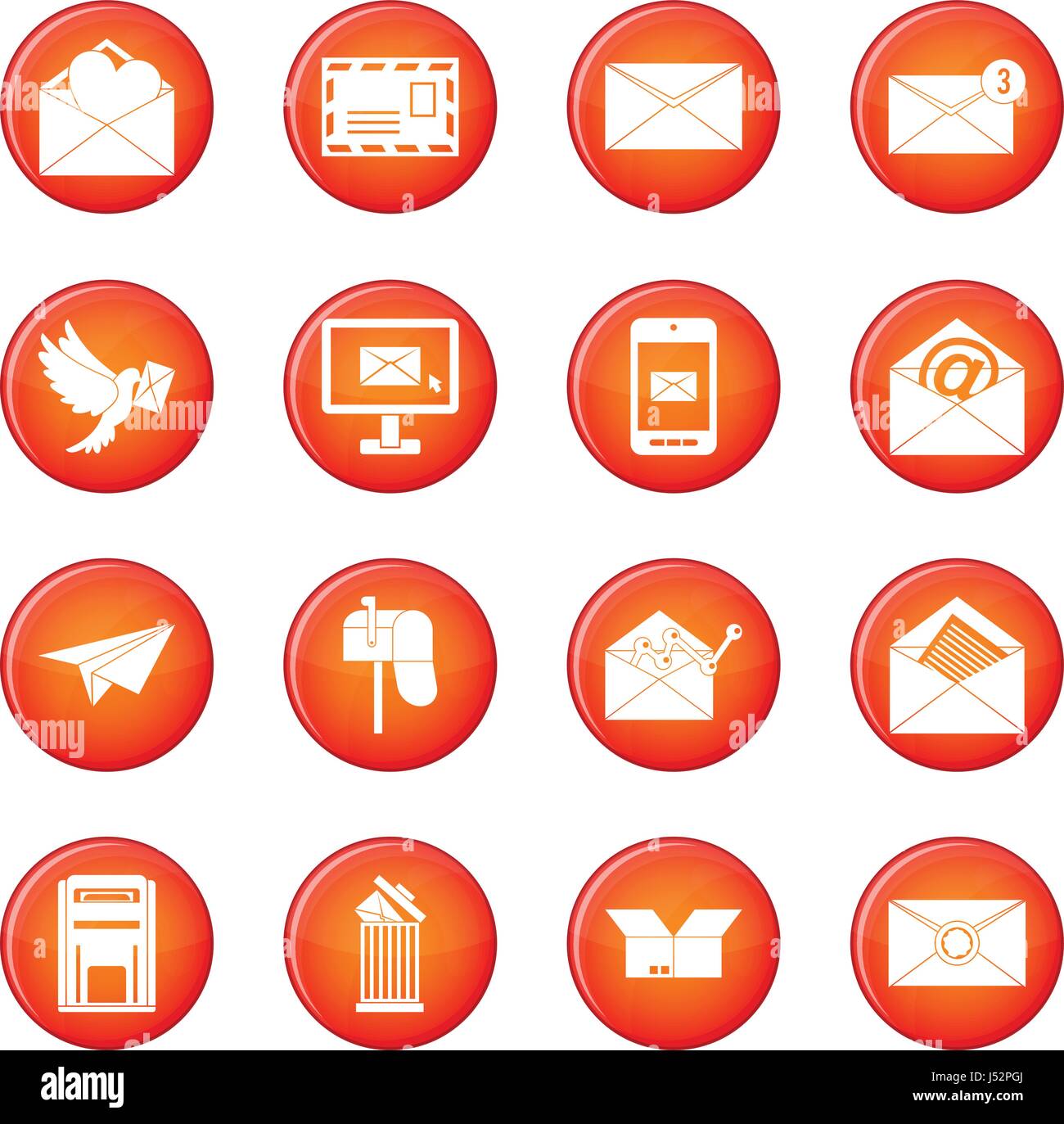 Email icons vector set of red circles isolated on white background ...