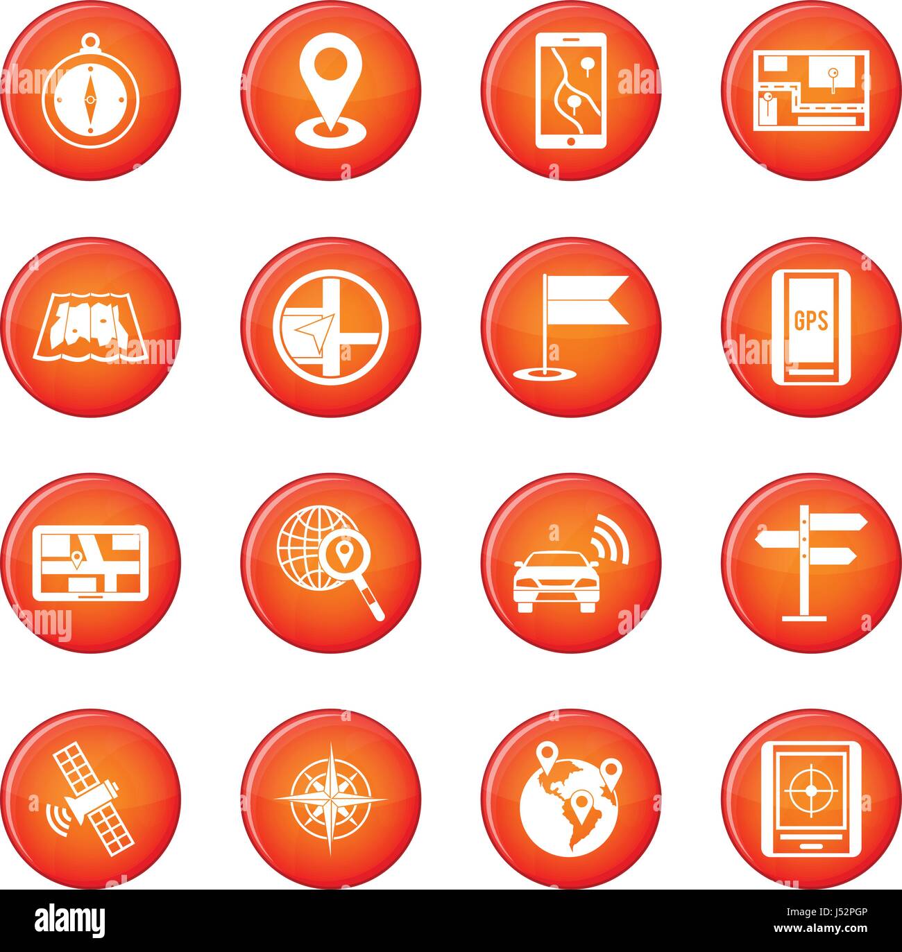 Navigation icons vector set of red circles isolated on white background ...