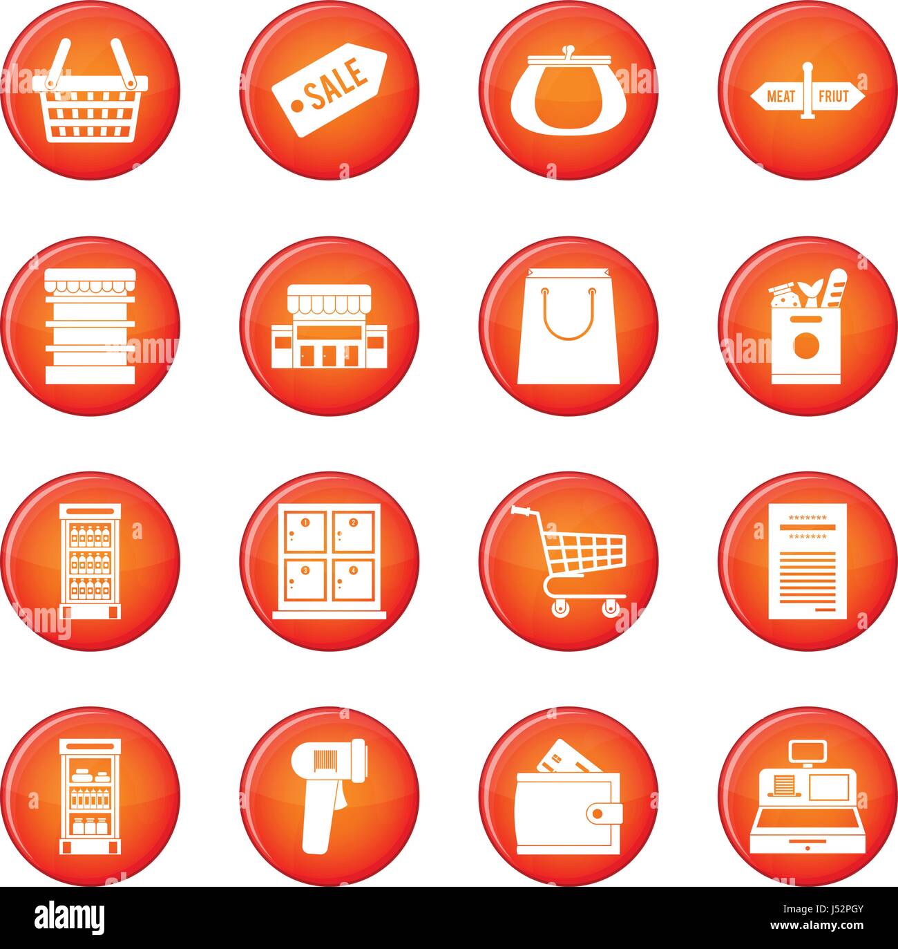 Supermarket icons vector set of red circles isolated on white ...