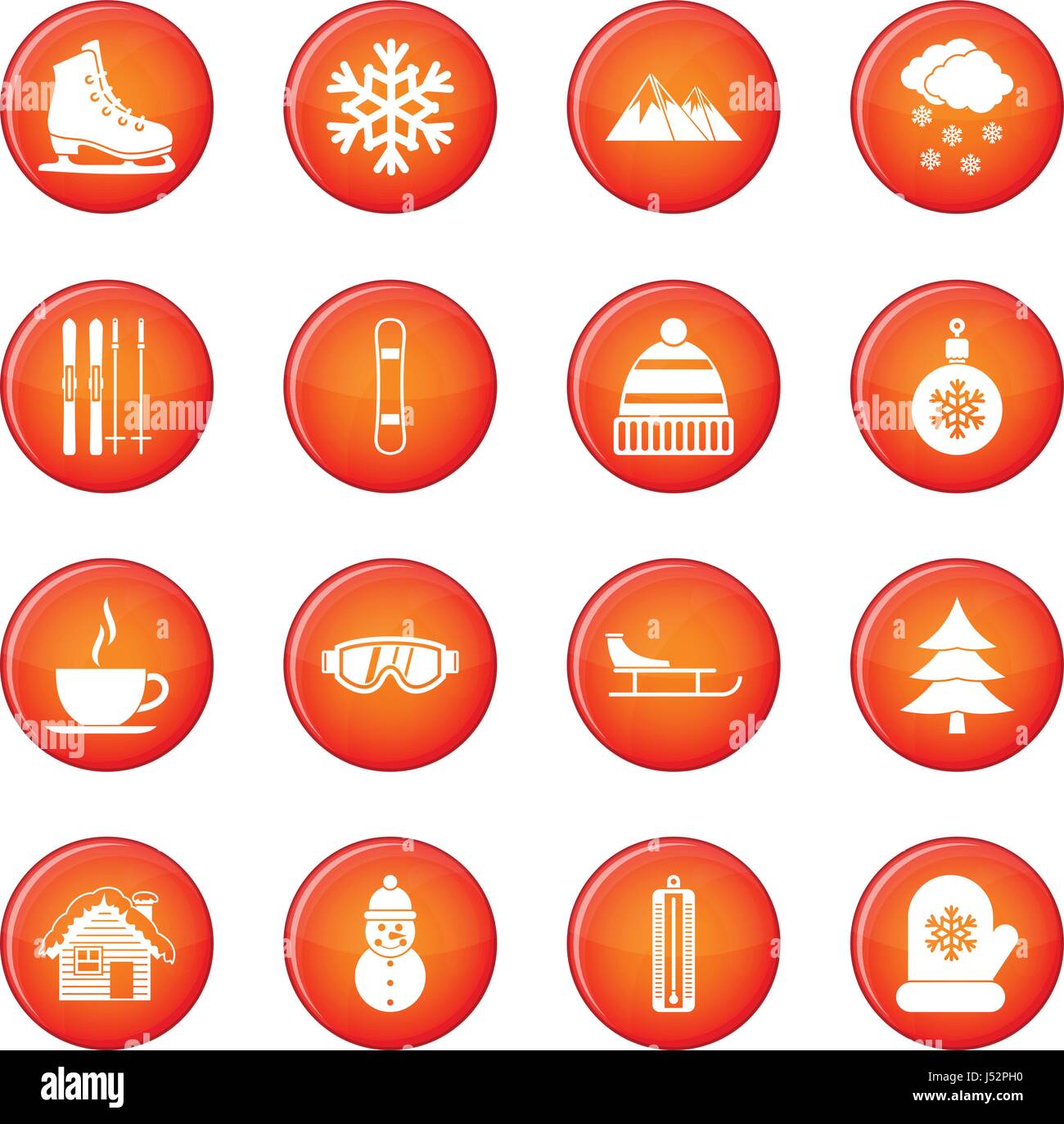 Winter icons vector set of red circles isolated on white background ...