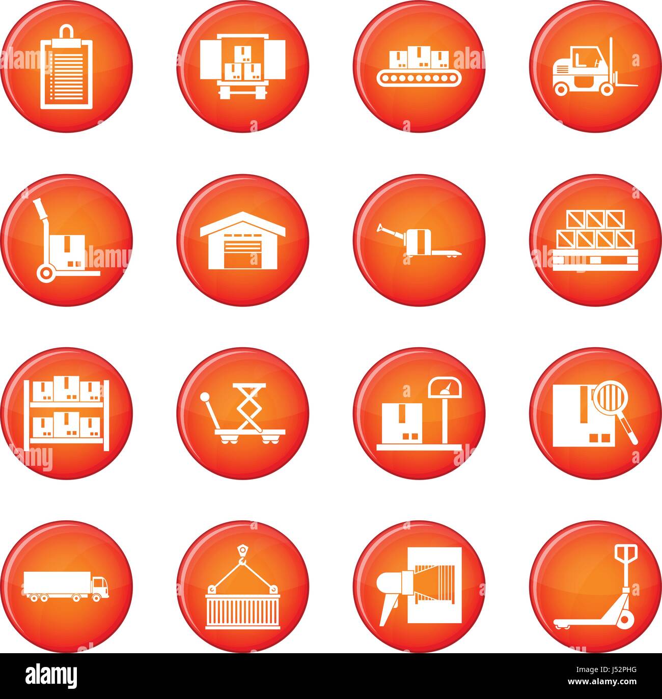 Delivery icons vector set of red circles isolated on white background ...