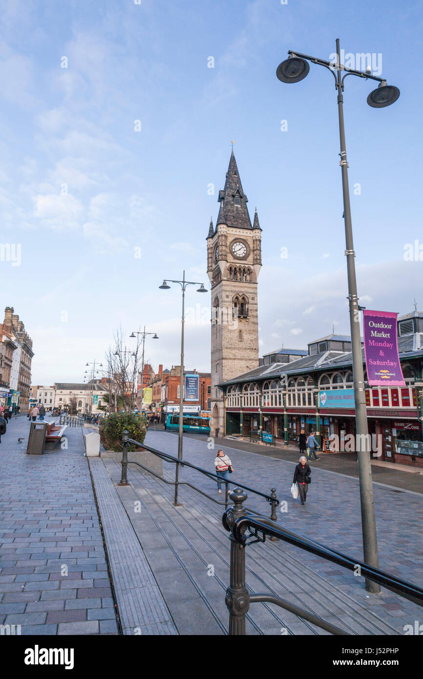 The town centre in Darlington, England,UK, featuring the town clock ...