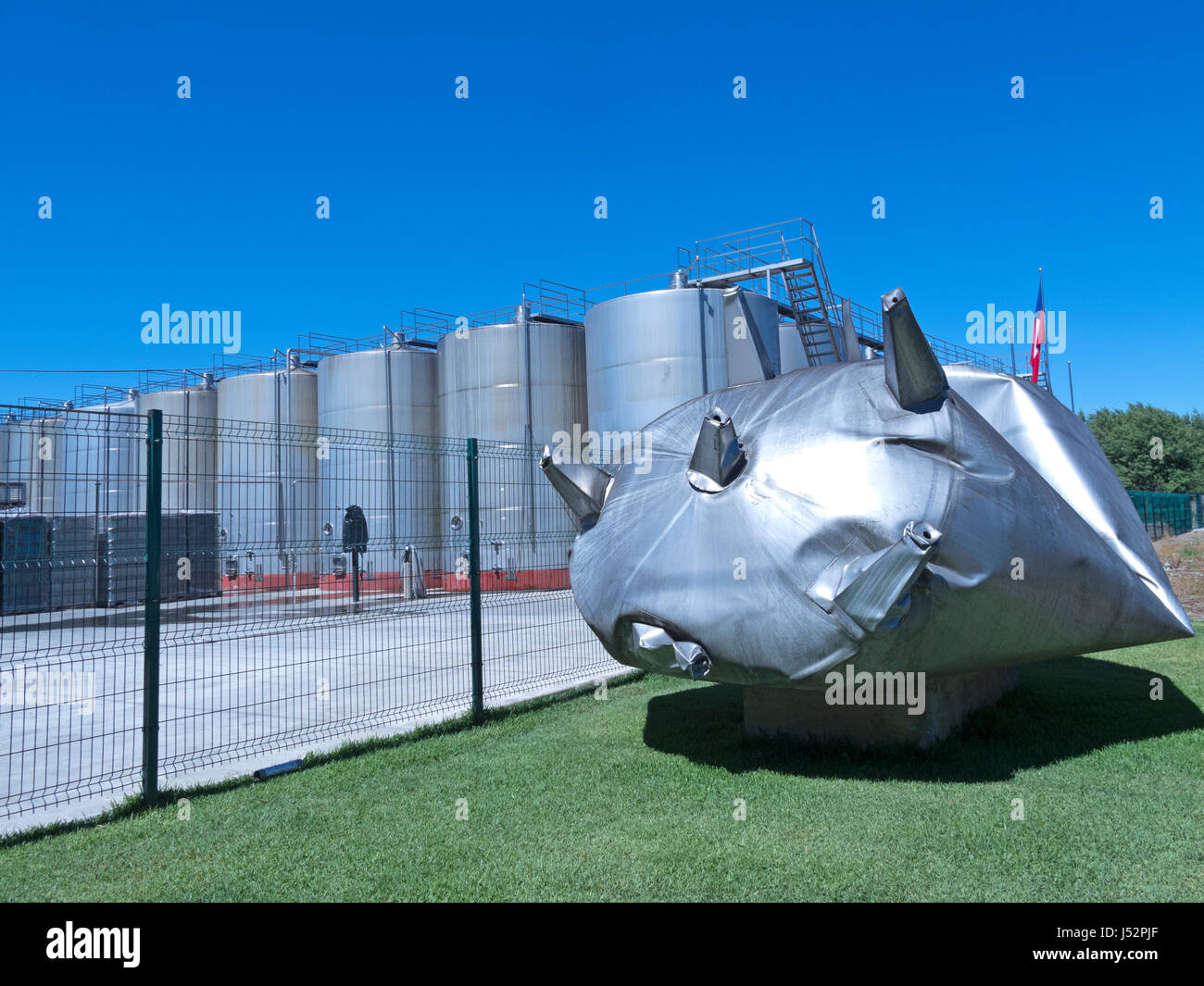 Some wine metallic fermentation tanks. Wine industry in Chile. The ...