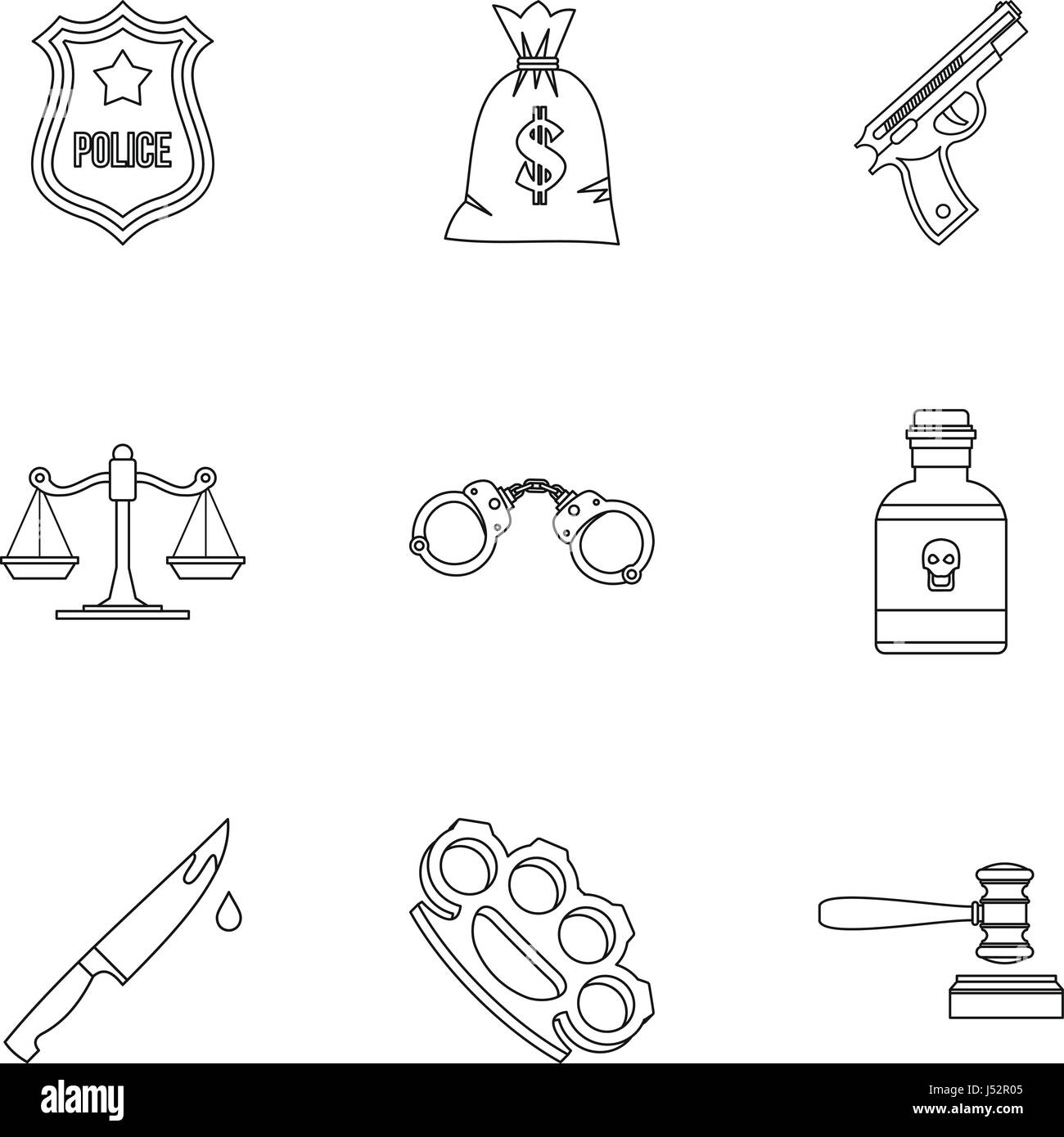 Crime icons set, outline style Stock Vector Image & Art - Alamy