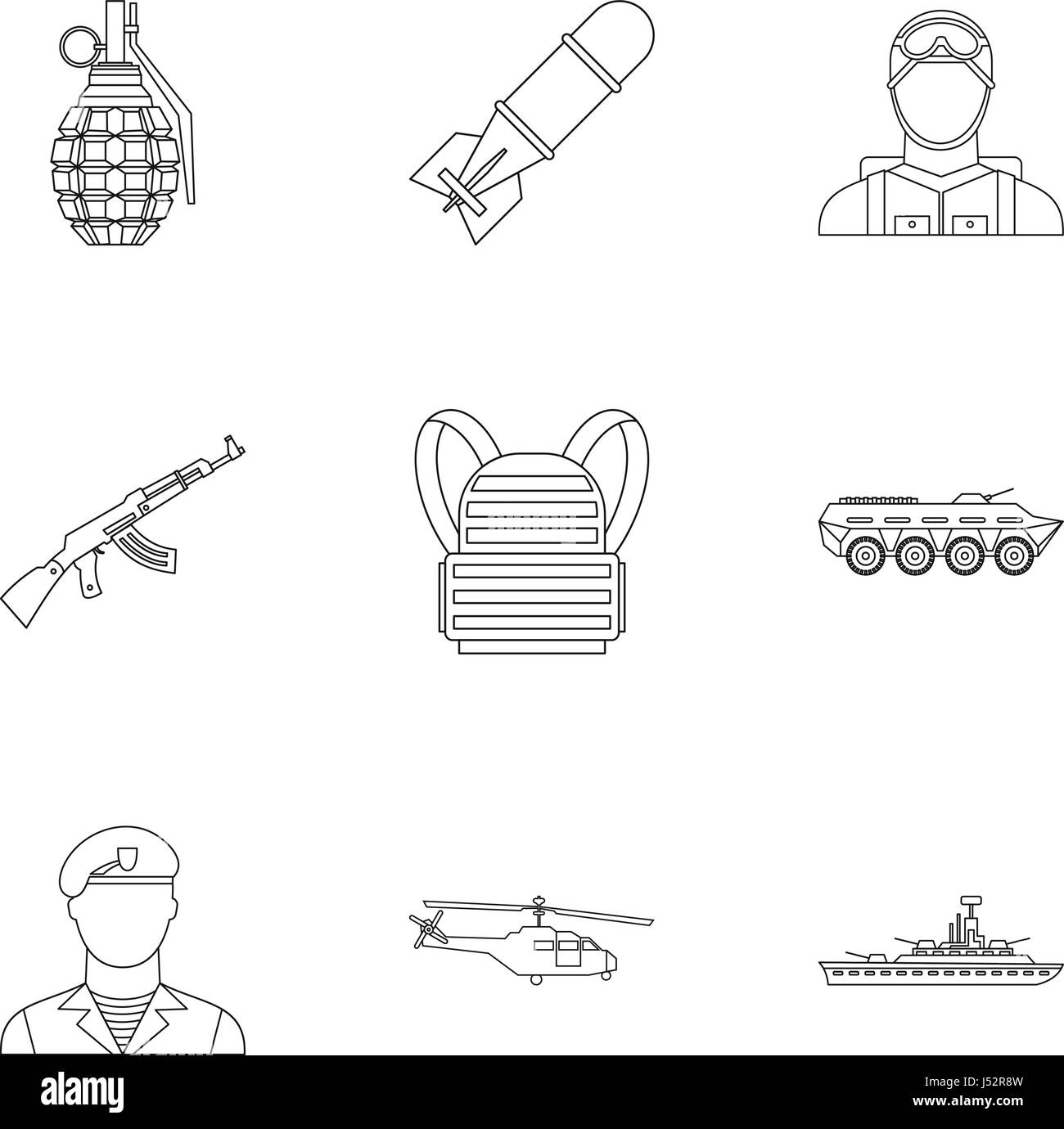 Weapons icons set, outline style Stock Vector Image & Art - Alamy