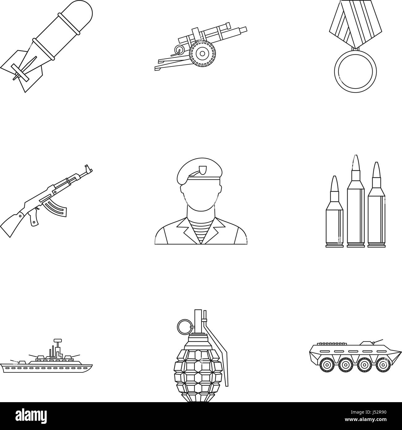 Equipment for war icons set, outline style Stock Vector Image & Art - Alamy