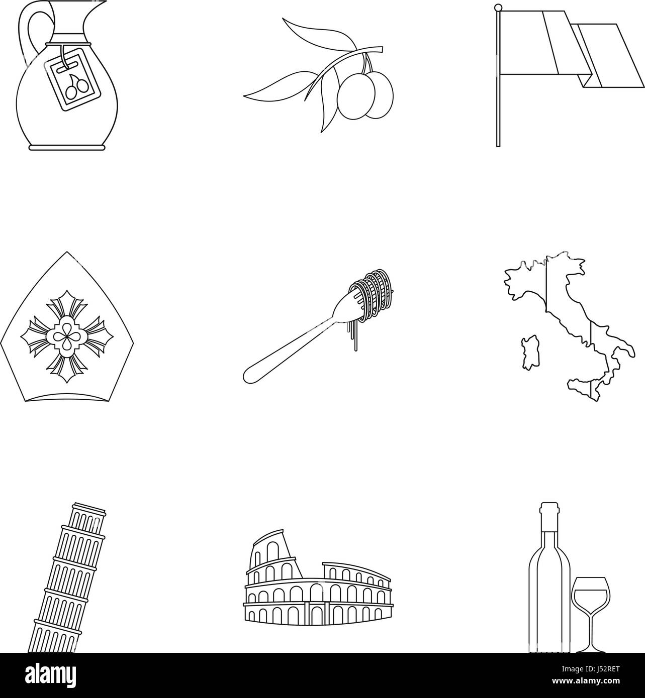 Attractions of Italy icons set, outline style Stock Vector Image & Art ...