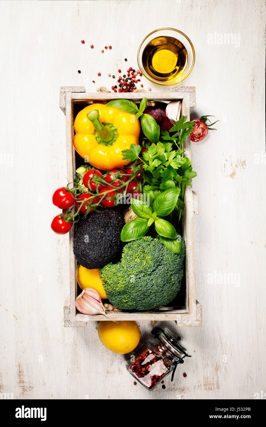 Healthy natural food on rustic wooden table with copy space Stock Photo ...