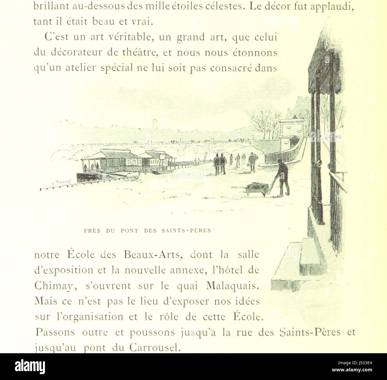 A historical illustration of the Seine River flowing through Paris ...