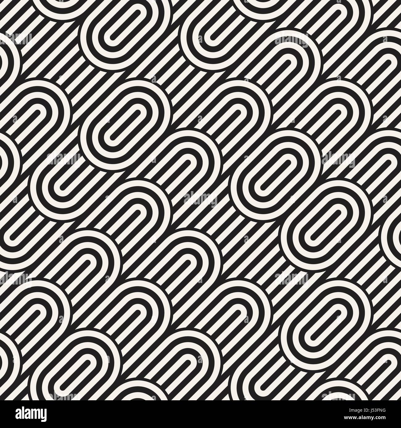 Seamless Monochrome Waving Pattern Abstract Retro Stripy Background Vector Irregular Round