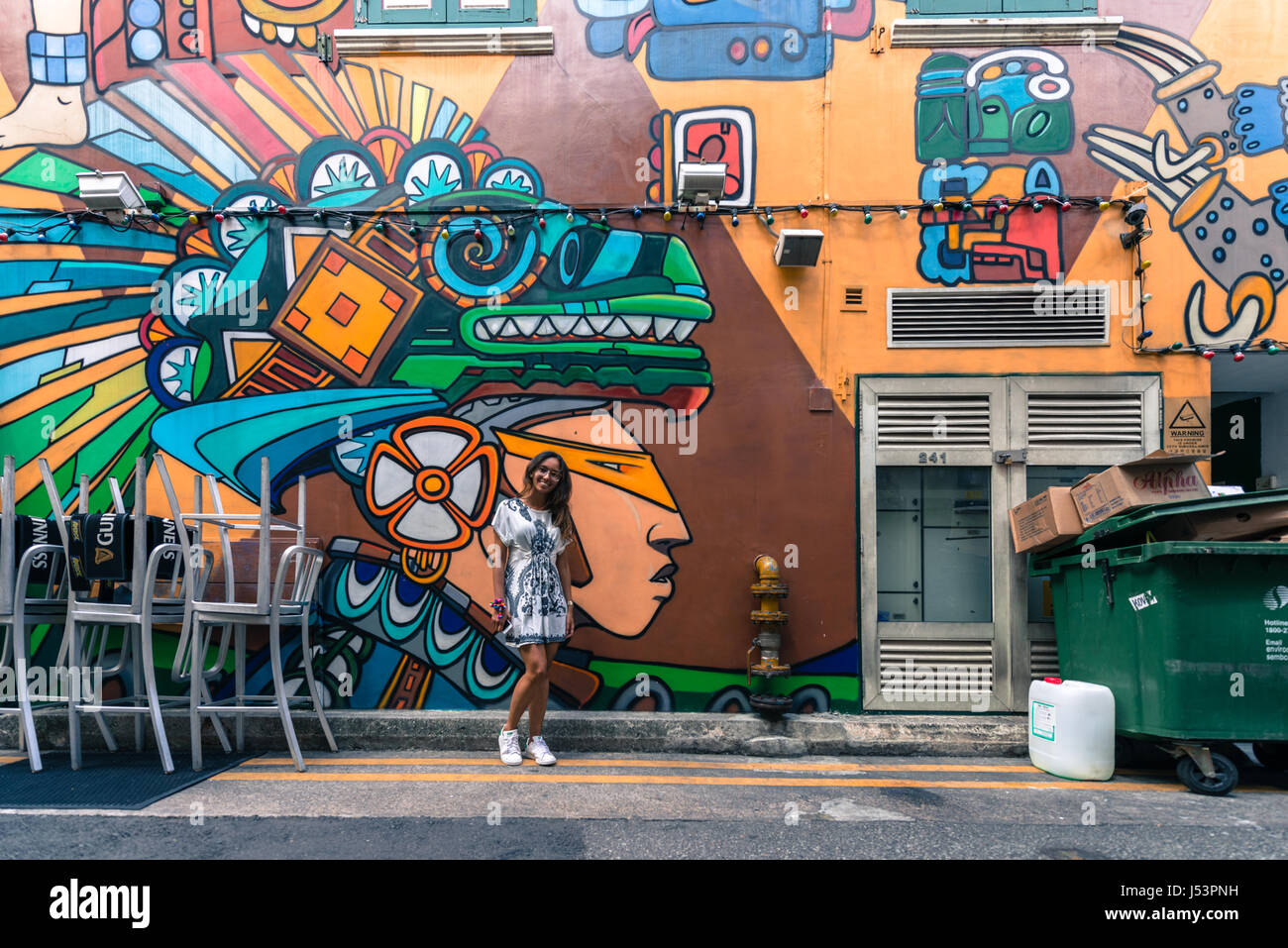 Colorful exterior wall mural outside bar. Haji Lane, Arab Quarter ...