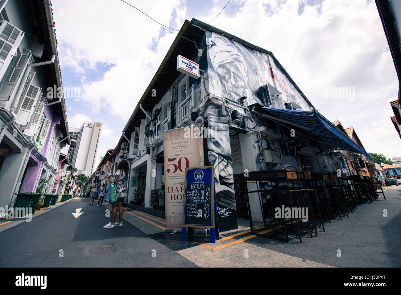 Colorful exterior wall mural outside bar. Haji Lane, Arab Quarter ...