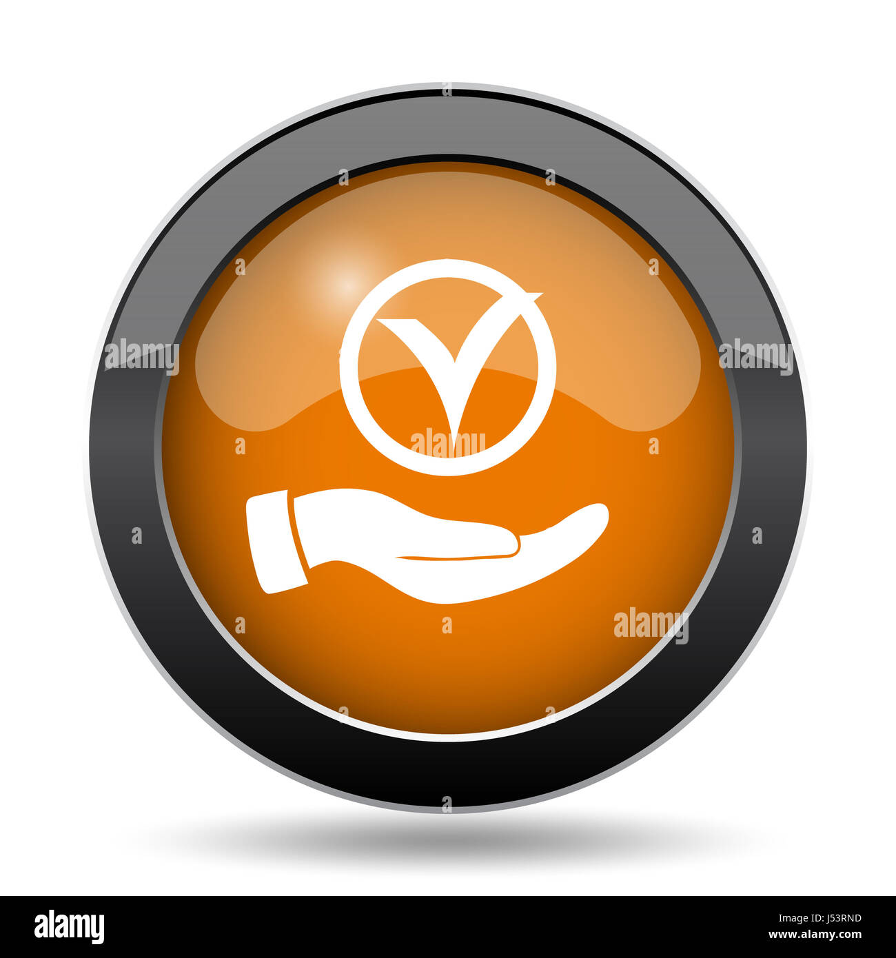 Tick with hand icon. Tick with hand website button on white background ...
