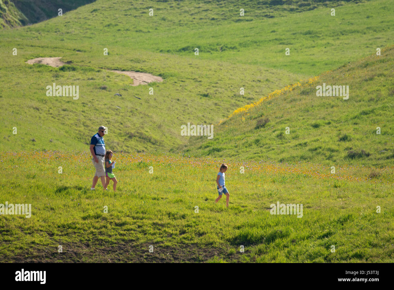 Hikers on Tule Elk Trail, Wind Wolves Preserve, California Stock Photo ...