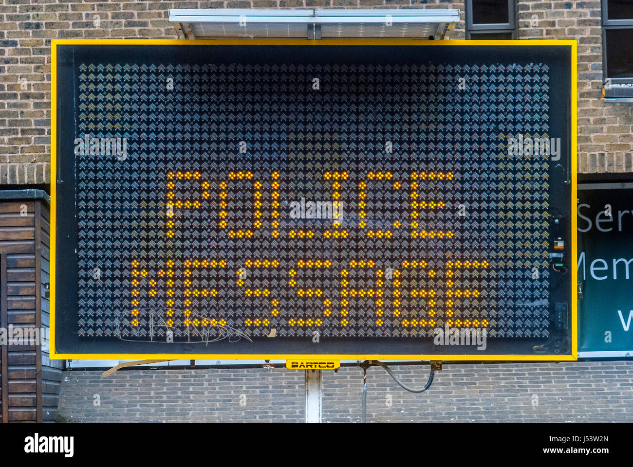 London, UK, 15/05/2017 Police electronic warning signs at Waterloo ...