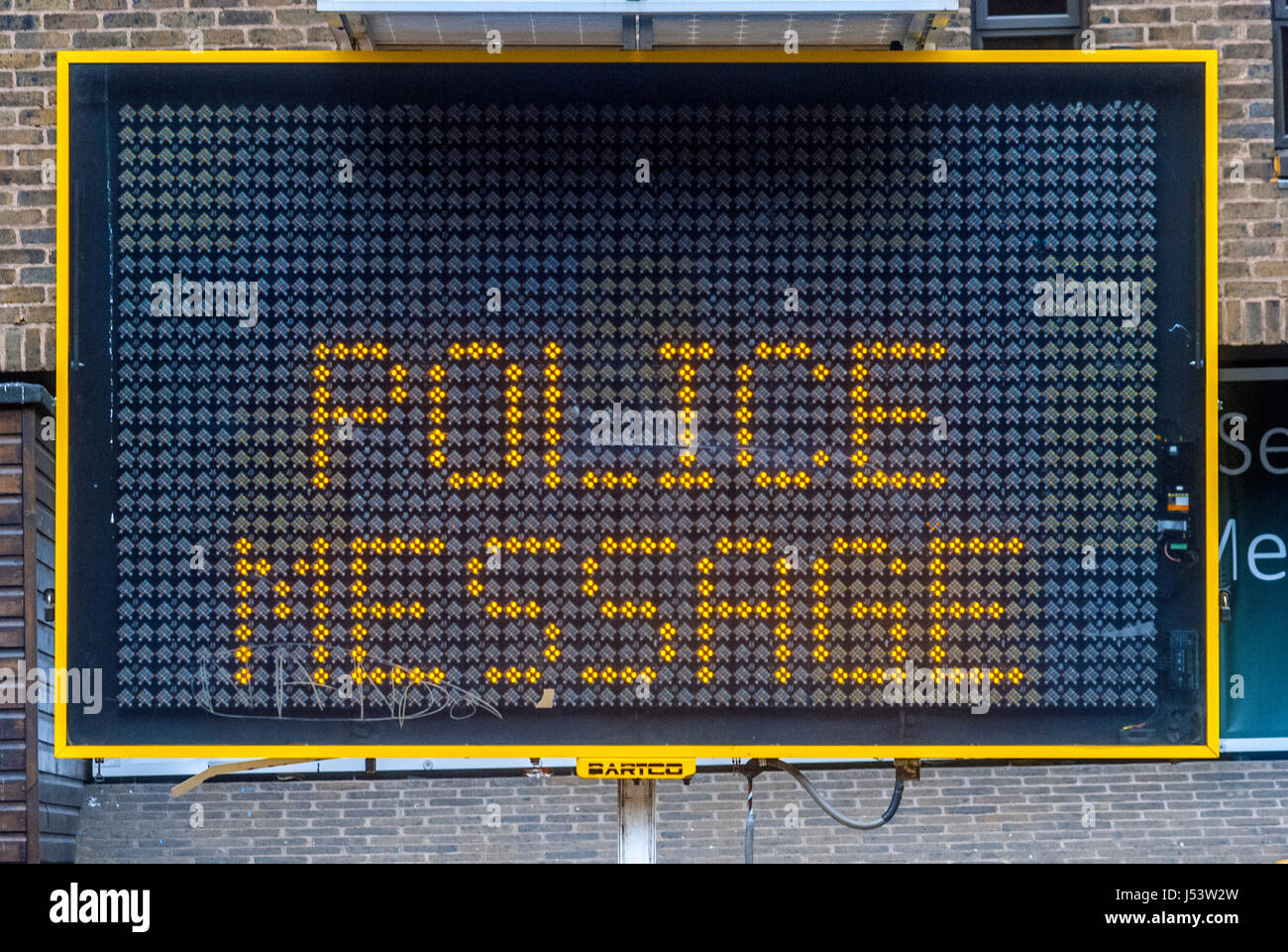 London, UK, 15/05/2017 Police electronic warning signs at Waterloo ...
