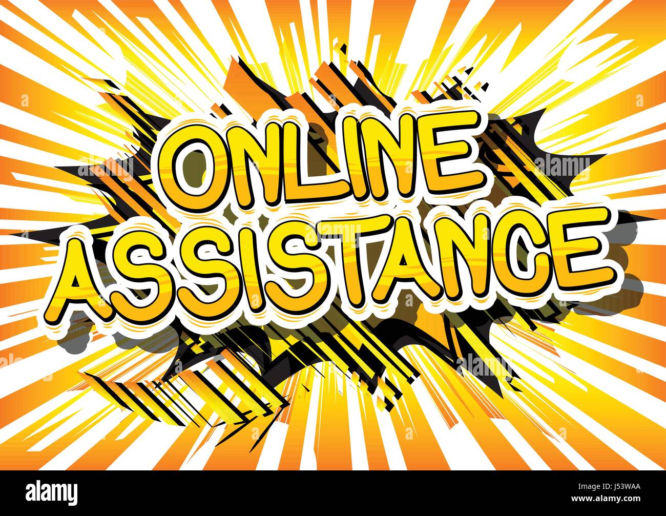 Online Assistance - Comic book style word on abstract background Stock ...