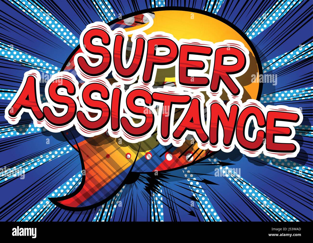 Super Assistance - Comic book style word on abstract background Stock ...