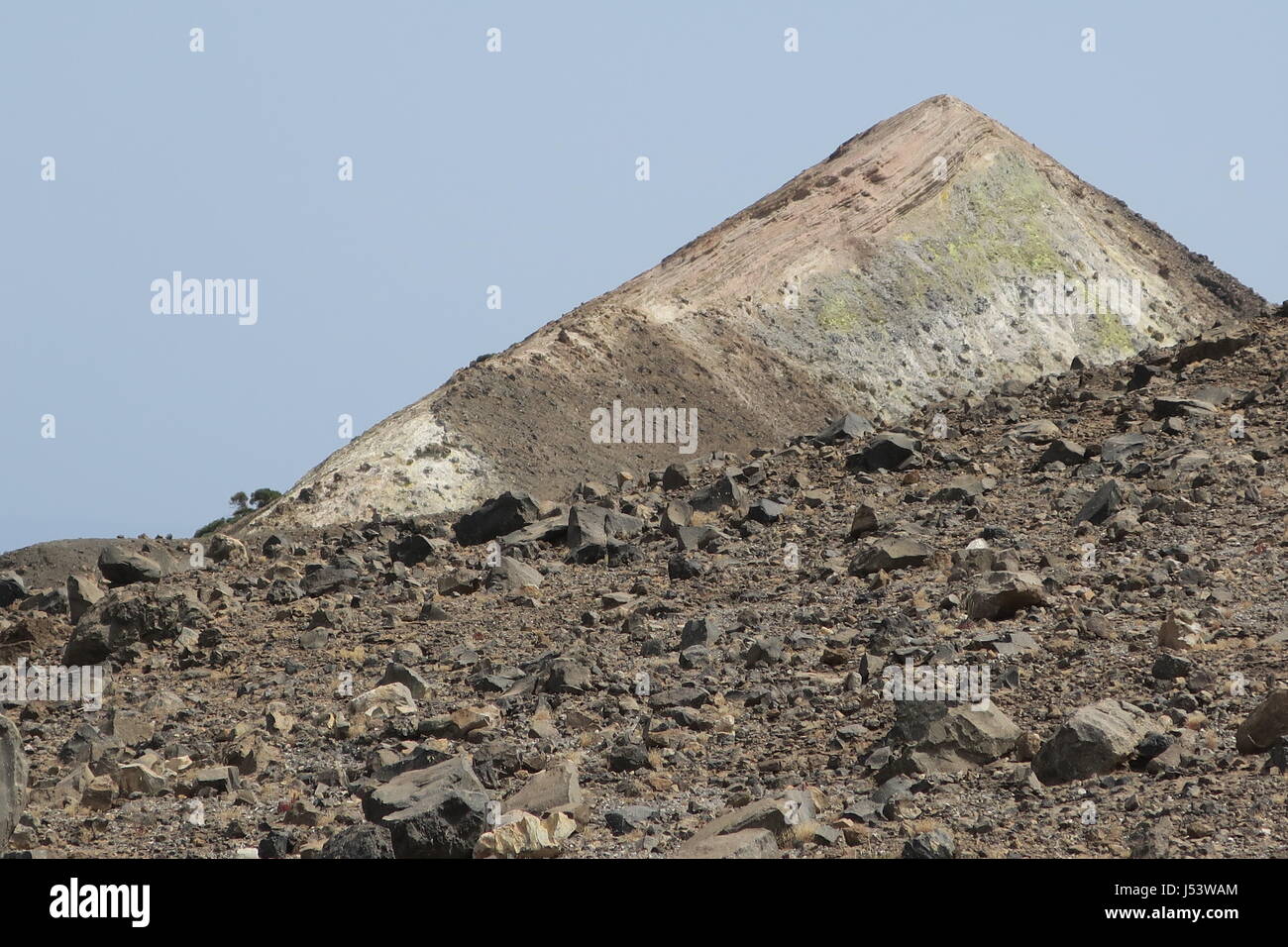 Pyramidal peak of volcano on Vulcano island, Aeolian islands, Itaty ...