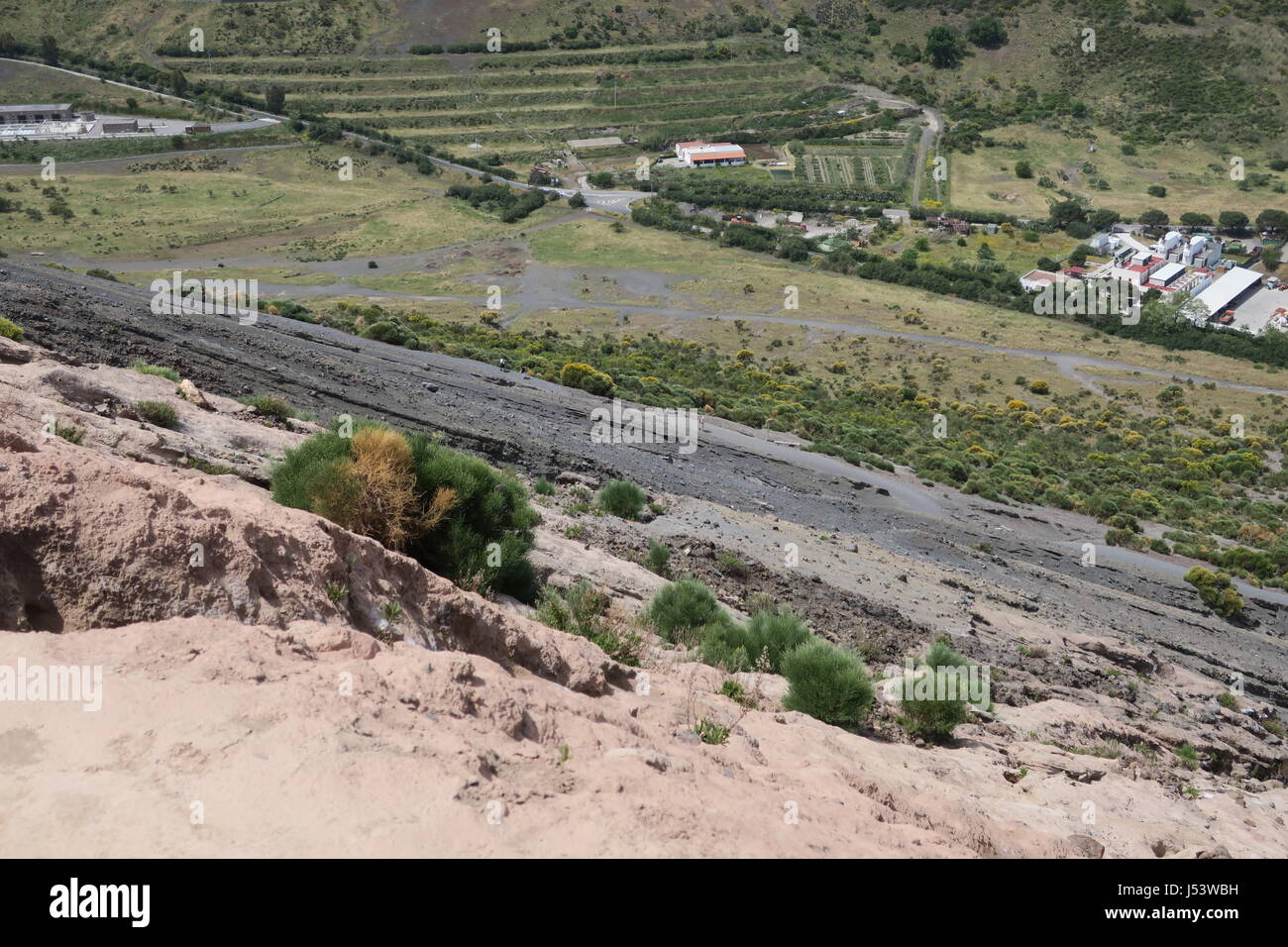 Nature and view on a way at the top of volcano on Vulcano island ...
