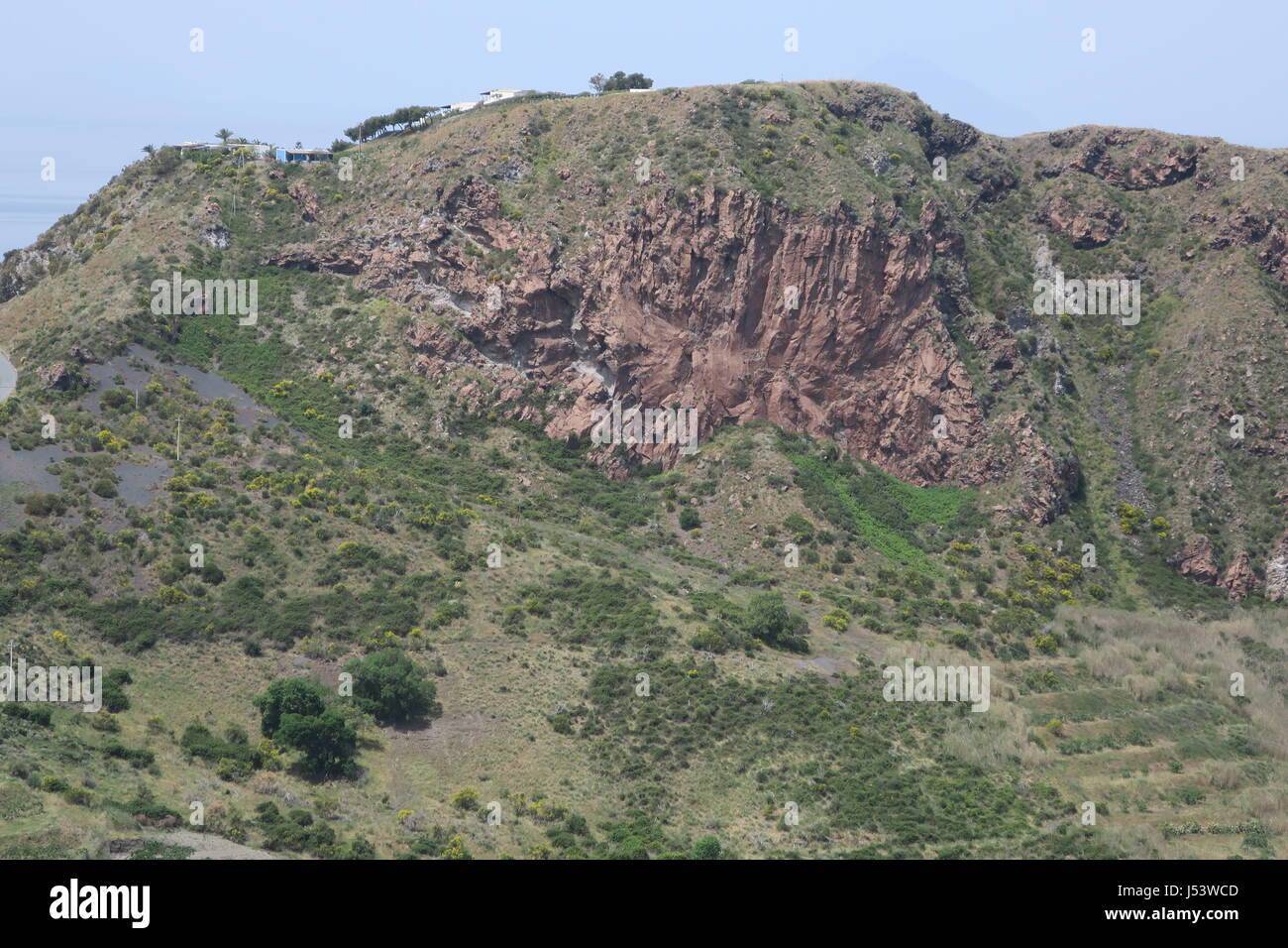 Nature and view on a way at the top of volcano on Vulcano island ...