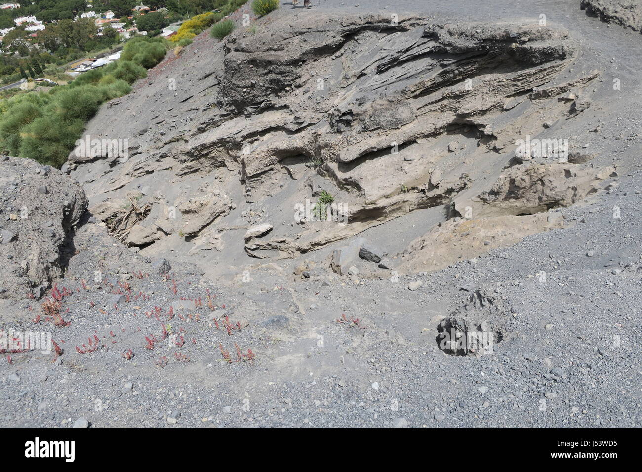 Nature and view on a way at the top of volcano on Vulcano island ...