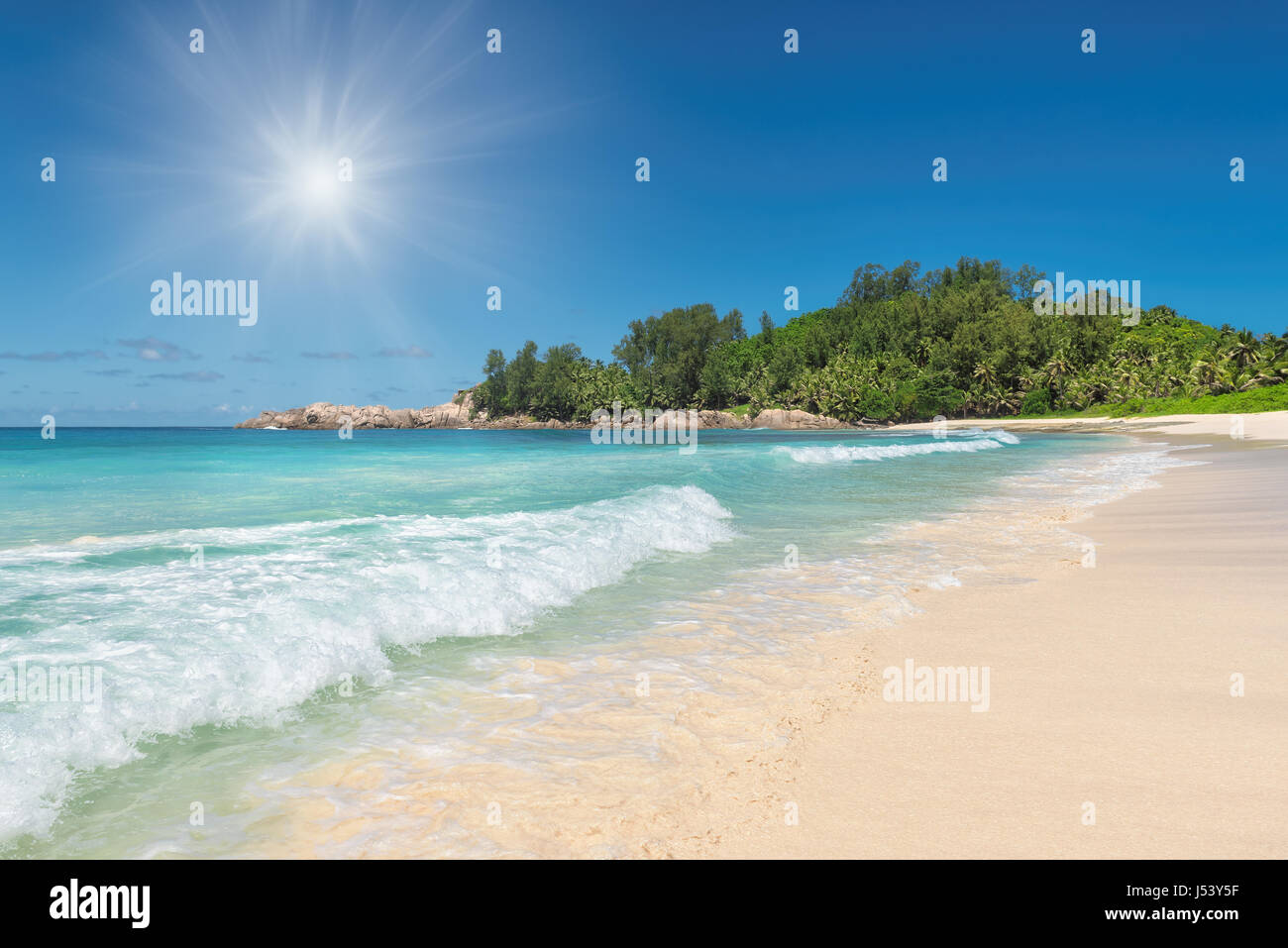 Beautiful beach in Seychelles, Police bay, Mahe Stock Photo - Alamy