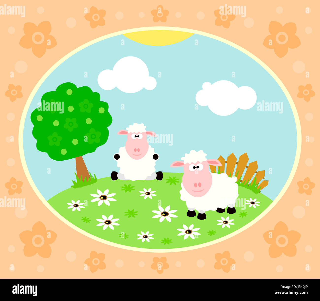 Farm background with funny sheep Stock Photo - Alamy