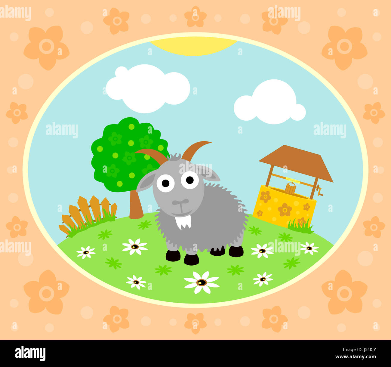 Farm background with funny goat Stock Photo - Alamy