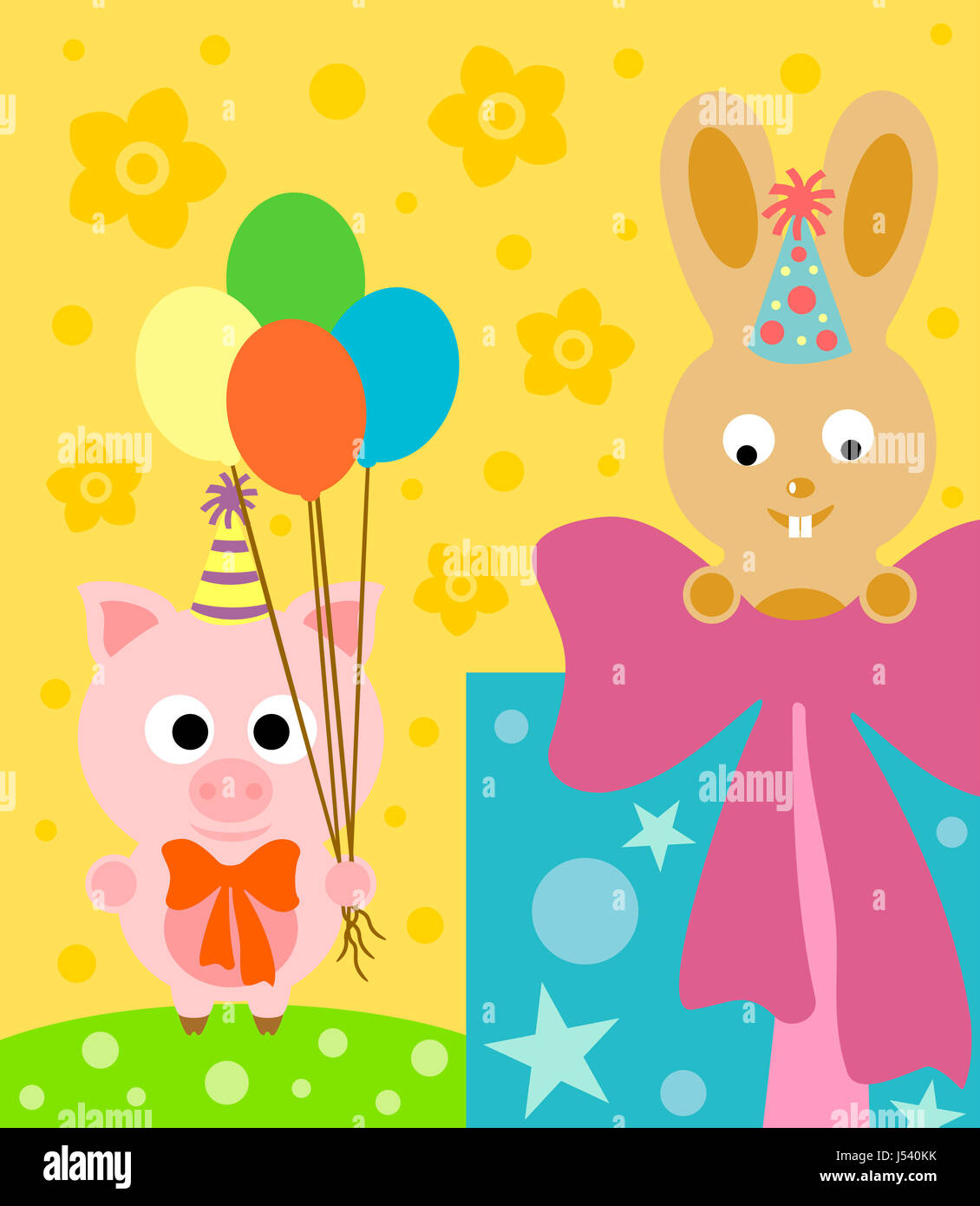 Cartoon background with funny pig and rabbit Stock Photo - Alamy