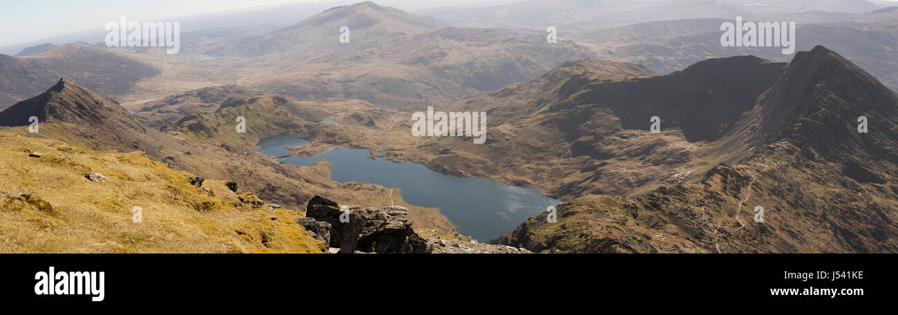 A panoramic from the summit of Snowdon Stock Photo - Alamy