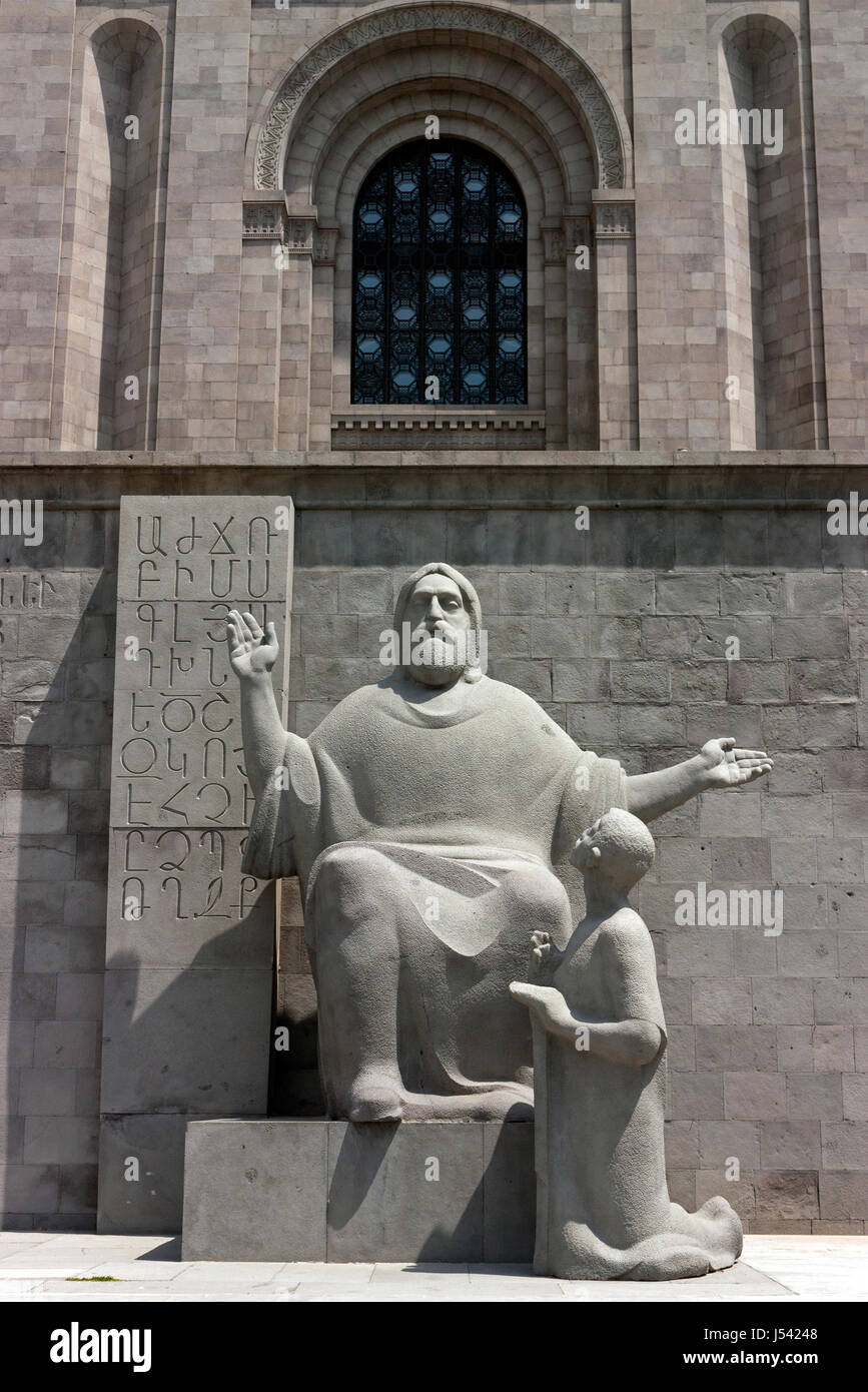 Sculpture of Mesrop Mashtoc and Koryun, in front of Matenadaran Stock ...