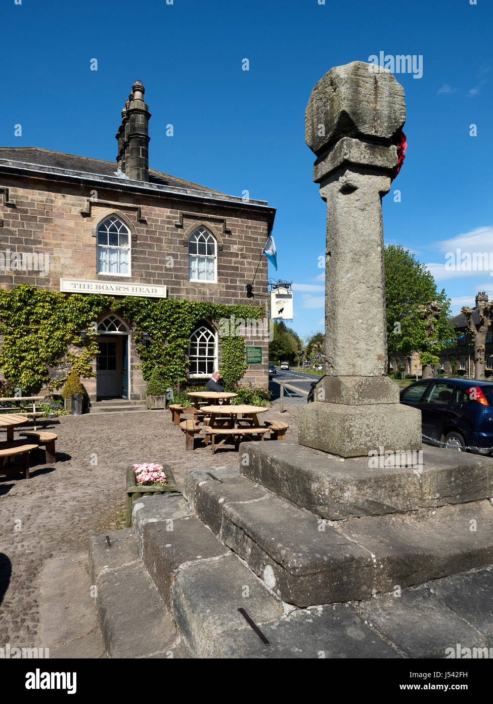 Market Cross and Boars Head Pub at Ripley North Yorkshire England Stock ...