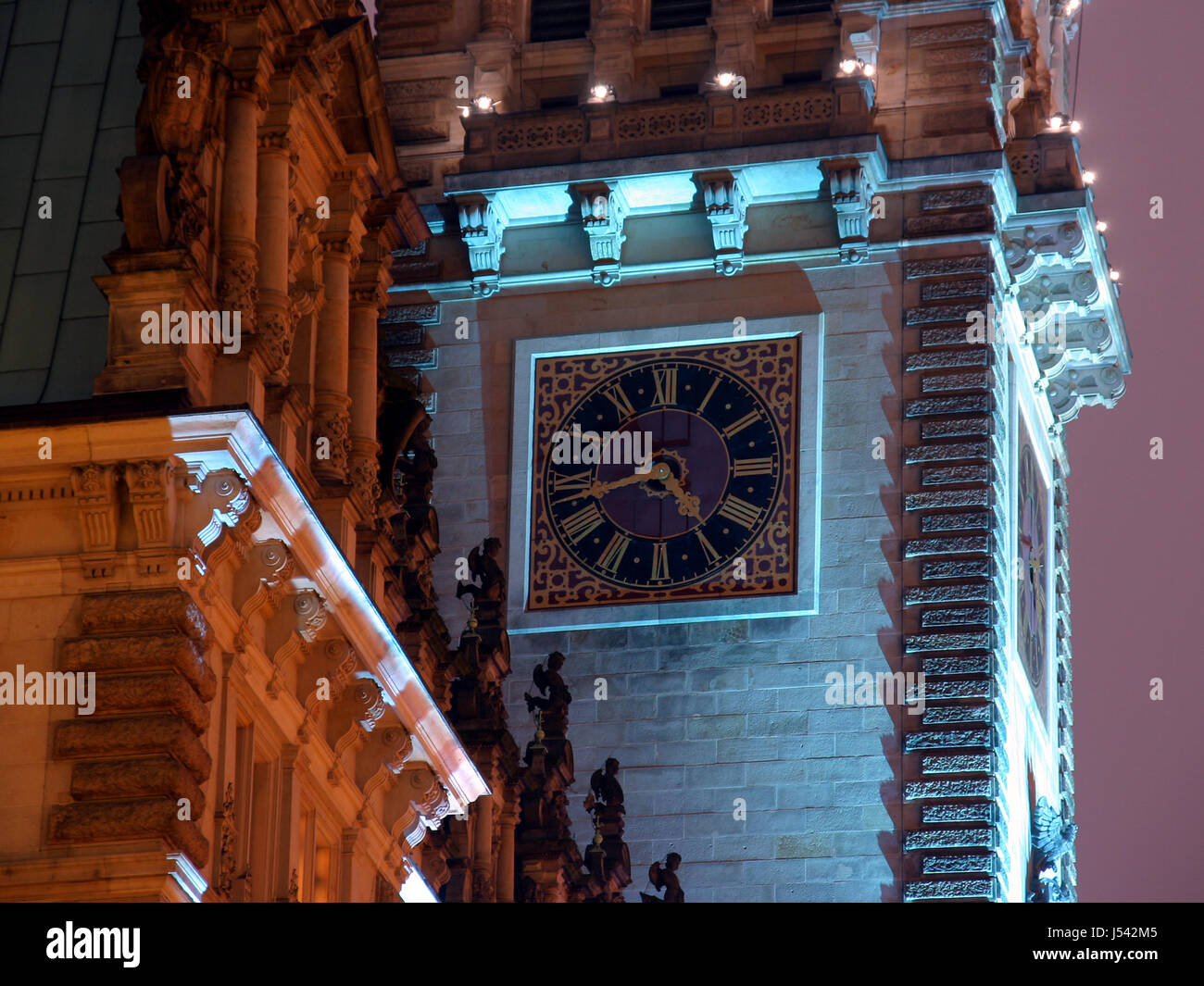 detail city town night photograph lighted long-term exposure clock ...